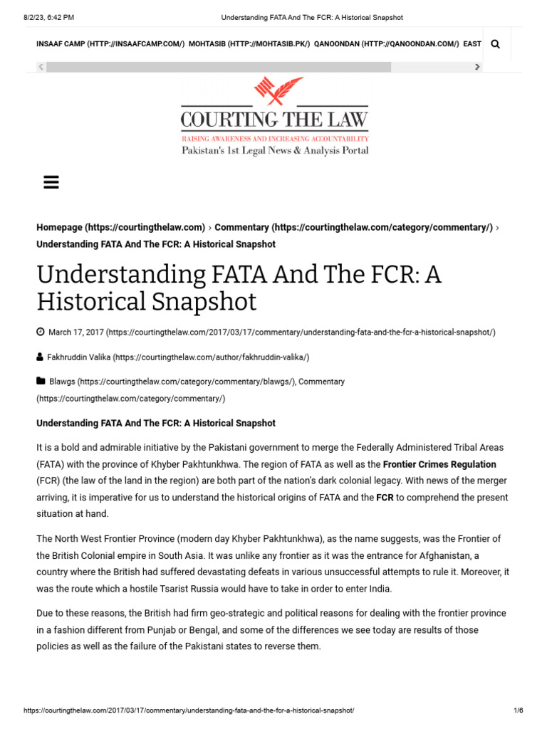 Understanding FATA and The FCR - A Historical Snapshot | PDF ...