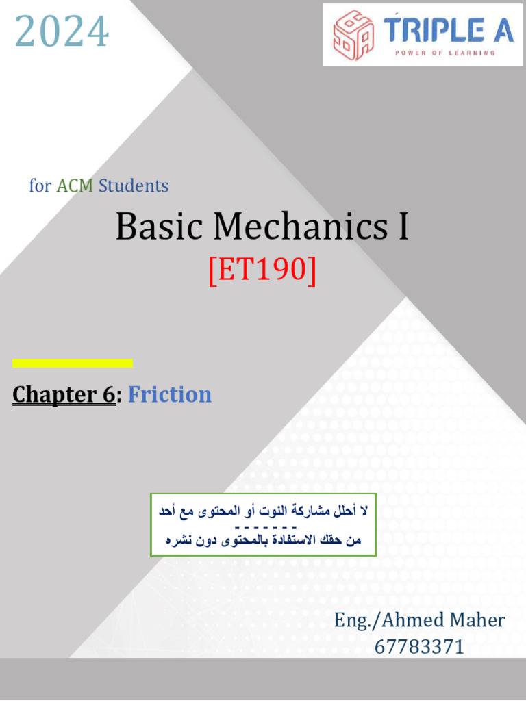 Chapter 6 - Friction (SP24) | PDF | Friction | Solid Mechanics