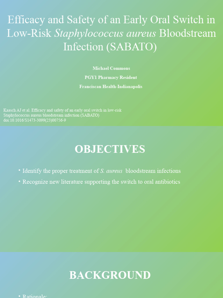 Mssa Oral Switch | PDF | Staphylococcus Aureus | Intravenous Therapy