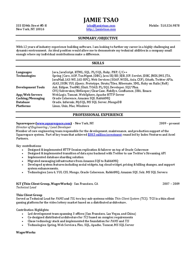 Jamie Tsao's Resume | PDF | Enterprise Java Beans | Java Server Pages