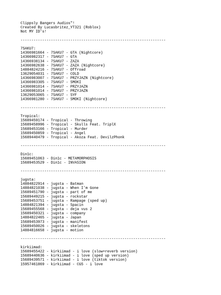 All My Roblox Ids | PDF | Hip Hop Music