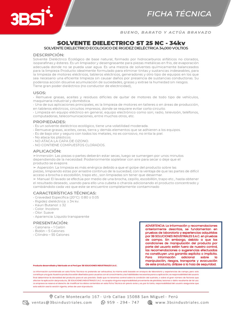 Ficha Técnica Solvente Dieléctrico SS-25 | PDF | Solvente | Dieléctrico