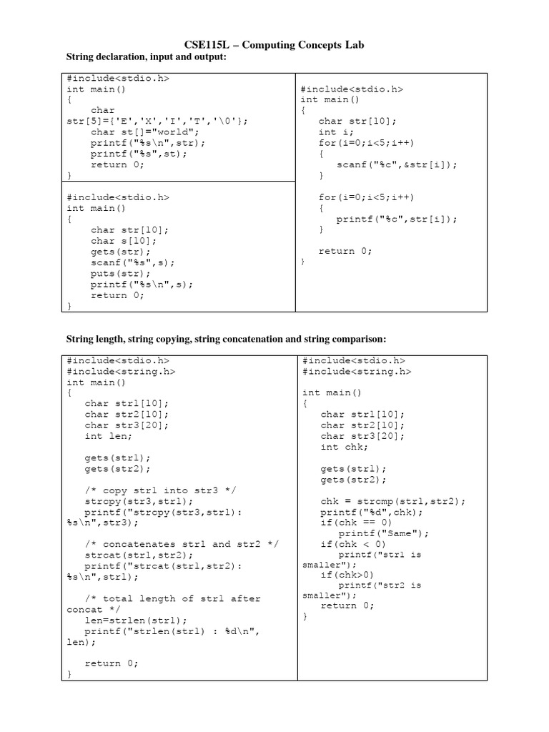 Lab Material For Practice On String | PDF | String (Computer Science) | Computer Science