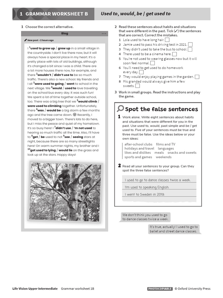 Life Vision Upper Int Gram Worksheet B U1 | PDF