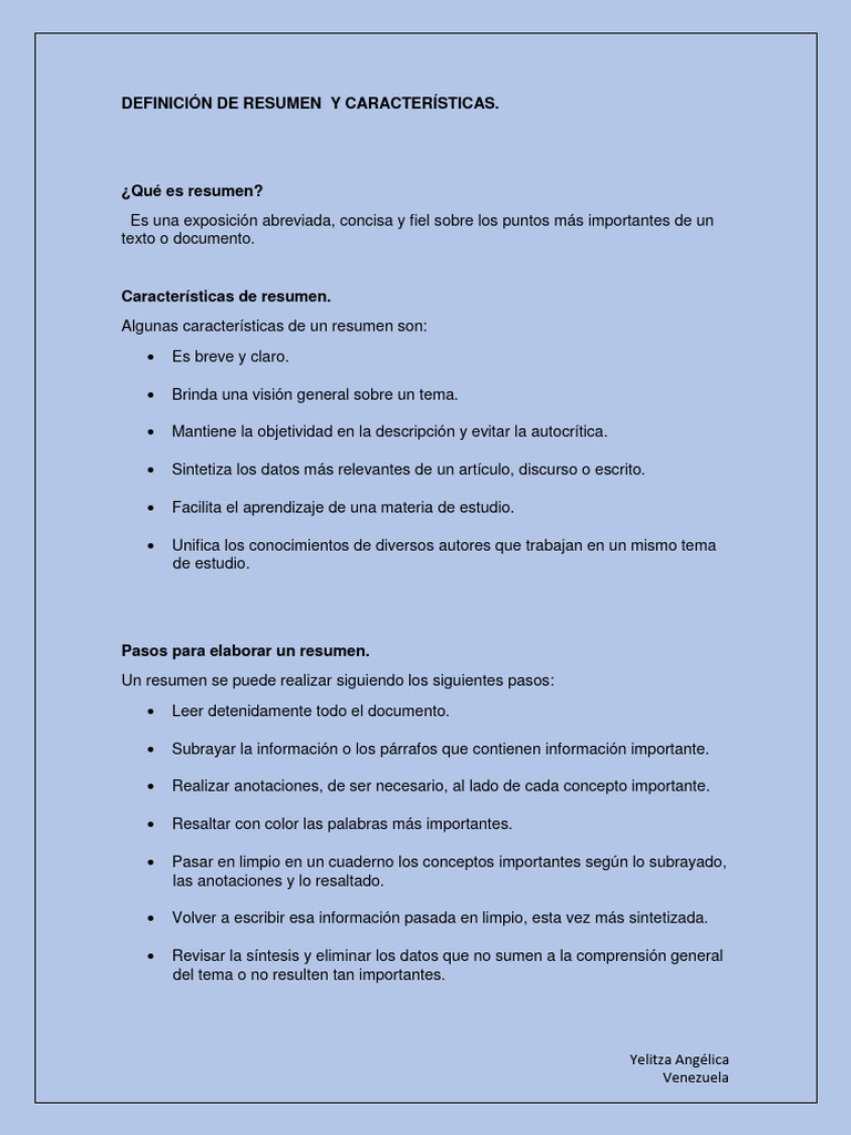 Definición de Resumen y Características. | PDF