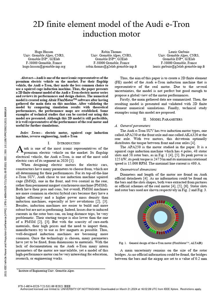 2d Finite Element Model Of The Audi E Tron Induction Motor Pdf Electric Motor Electricity