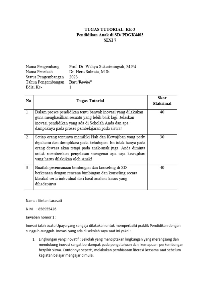 TUGAS TUTORIAL 3 PENDIDIKAN ANAK DI SD (1) (AutoRecovered) | PDF