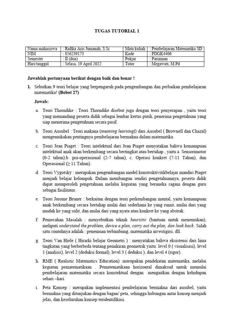 TT1 Matematika Rafika | PDF | Karier & Perkembangan | Metode & Bahan Ajar