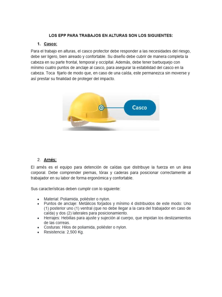 Los Epp para Trabajos en Alturas Son Los Siguientes: Casco | PDF ...