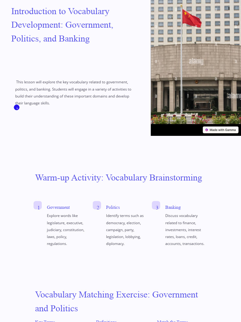 Introduction To Vocabulary Development Government Politics and Banking ...