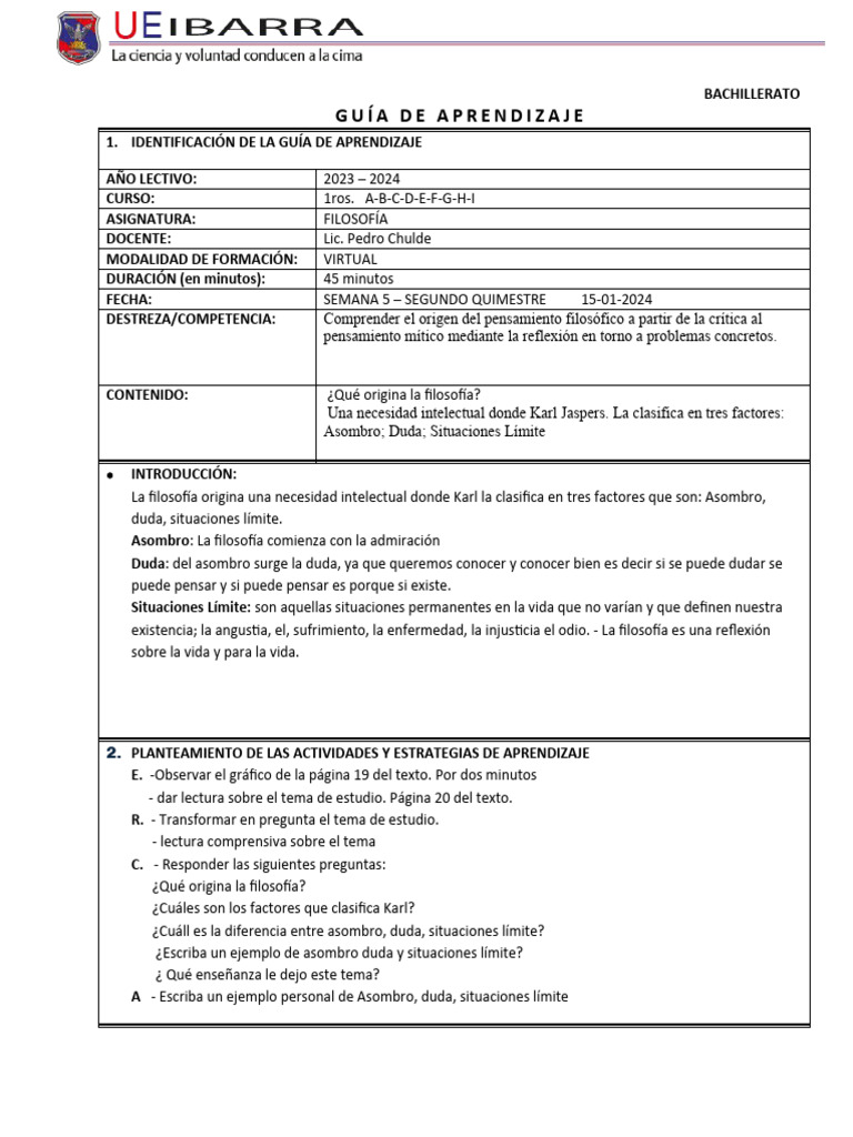 GUIA FILOSOFIA 1. Lic. PEDRITO CHULDE 15 - 01-2024 | PDF | Aprendizaje | Cognición