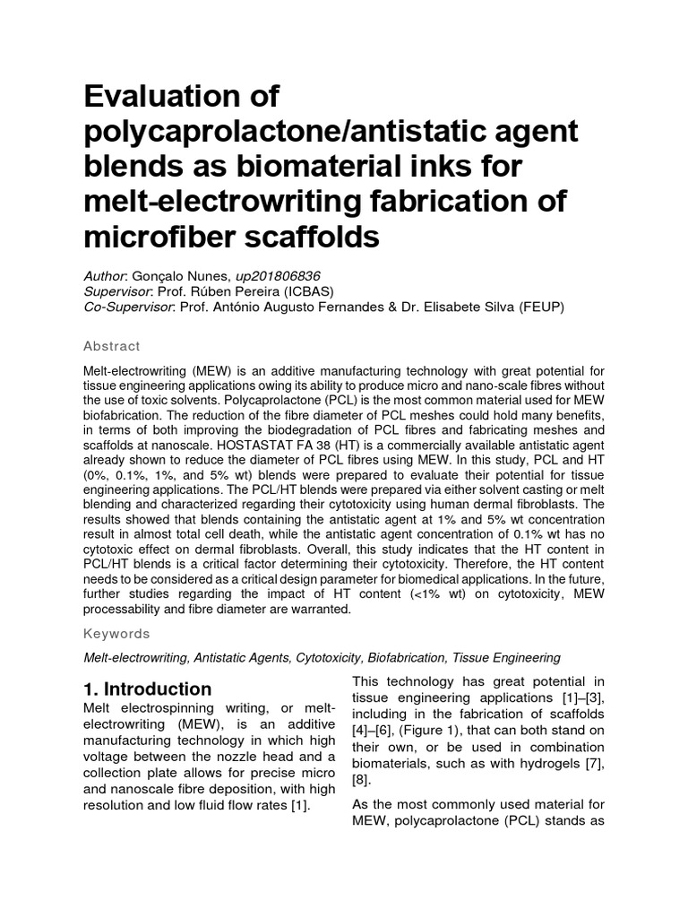 Evaluation of Polycaprolactone-Antistatic Agent Blends As Biomaterial ...