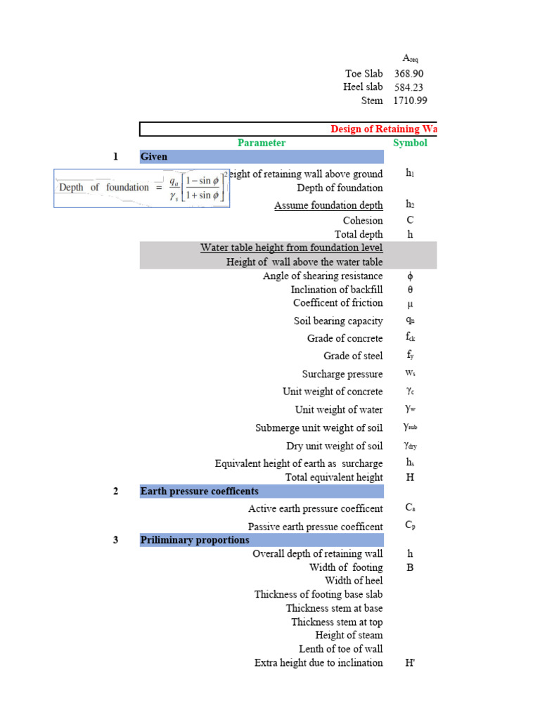 Retaining Wall Design - Only Retaining With Water Table | PDF ...