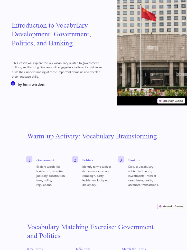 Introduction To Vocabulary Development Government Politics and Banking ...