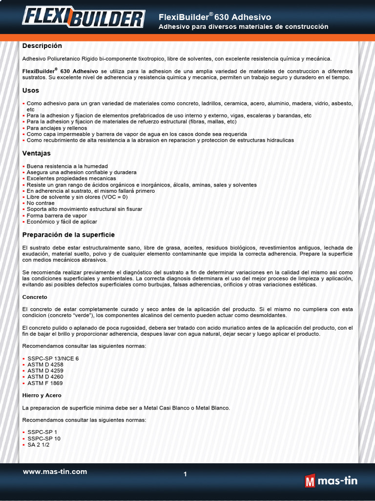 FlexiBuilder® 630 Adhesivo | PDF | Hormigón | Adhesión