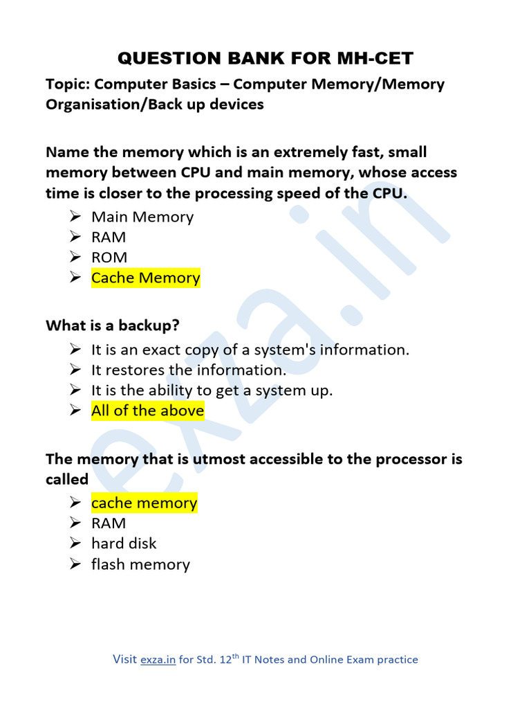 2 CET MCQs Computer Memory | PDF | Computer Data Storage | Read Only Memory
