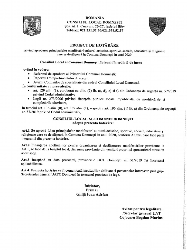 Proiect Nr. 5 Pt. Sedinta Din 20.02.2020 | PDF