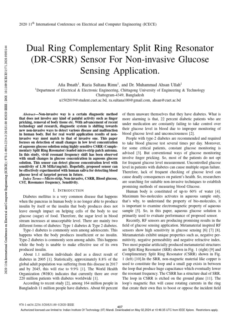 Dual Ring Complementary Split Ring Resonator DR-CSRR Sensor For Non ...