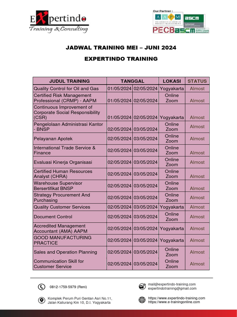 Expertindo Training Schedule 2024 | PDF | Corporate Social ...