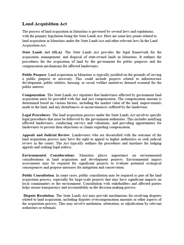 Mauritius Land Acquisition Process Guide Pdf Mediation Governance