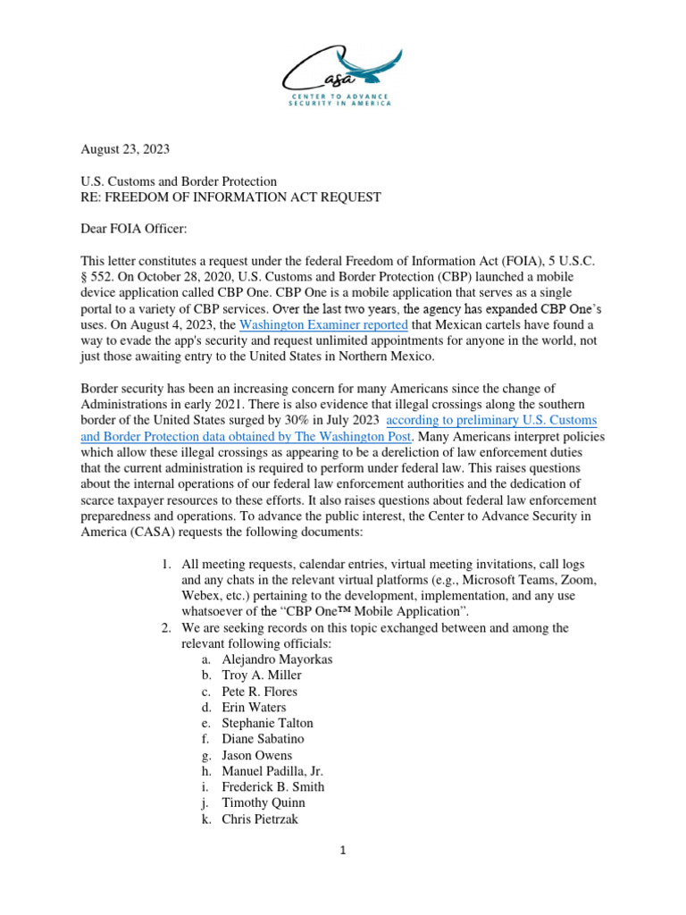 Casa Foia - DHS-CBP - CBP One App | PDF | U.S. Customs And Border ...