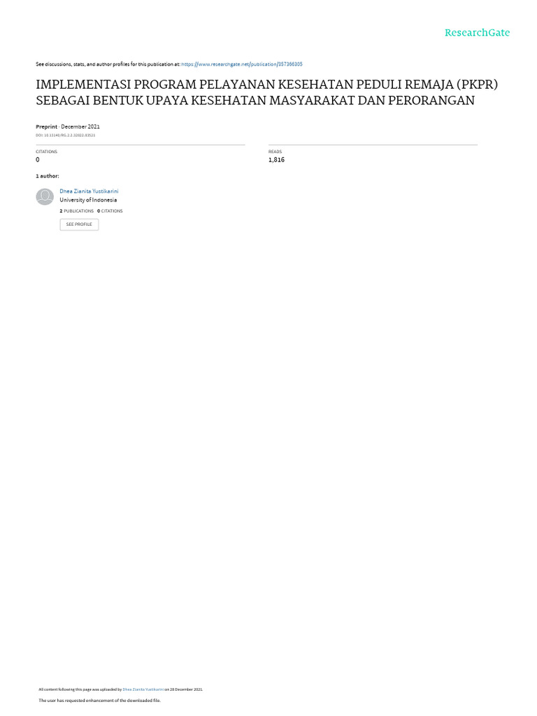 Implementasi Program PKPR untuk Remaja | PDF
