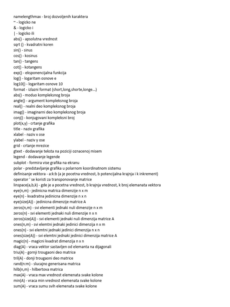 Funkcije Matlab | PDF