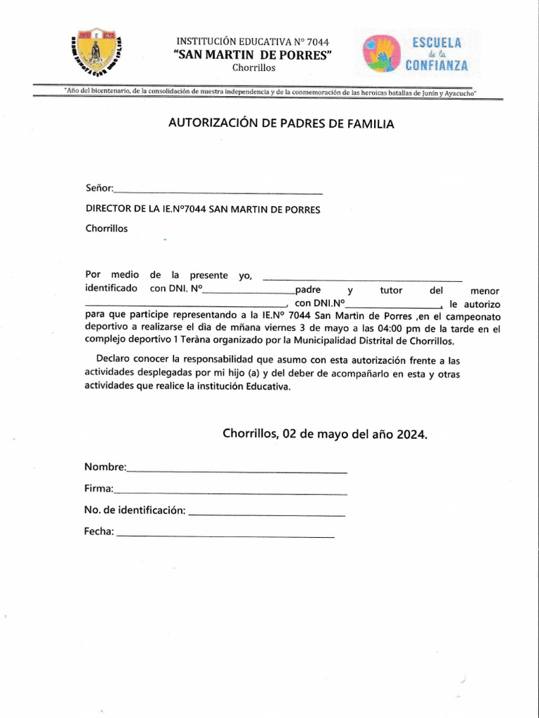 Autorizacion Padres | PDF