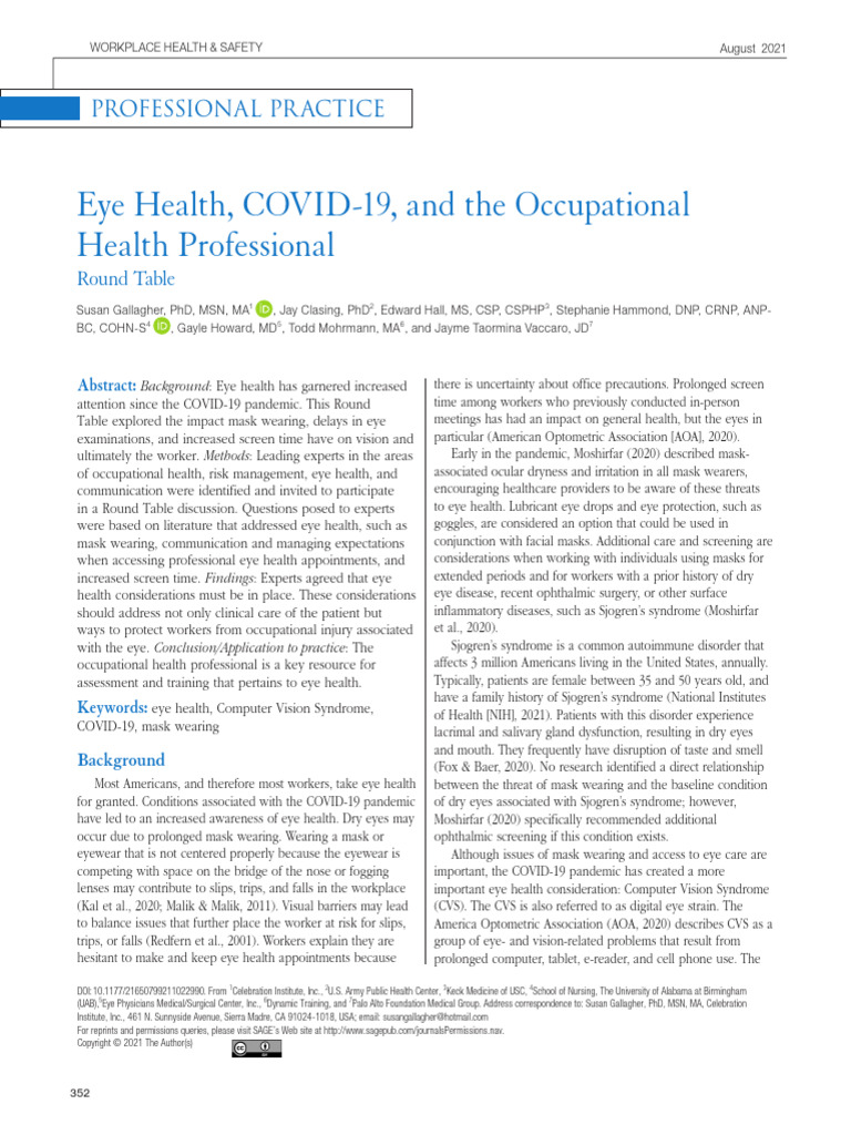 Eye Health, COVID-19, and The Occupational Health Professional | PDF ...