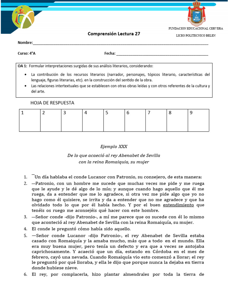 Comprensión de Lectura: El Conde Lucanor | PDF | Clásicos