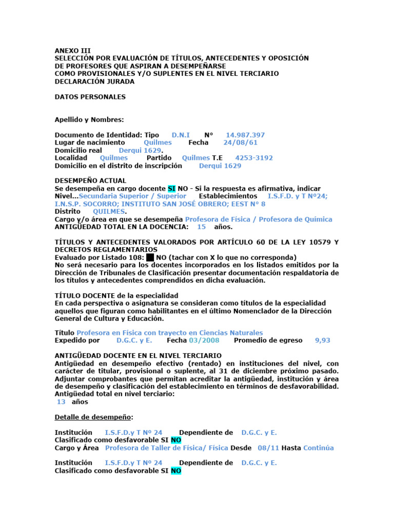 Anexo III Resolución 5886 Profesora Sciutto | PDF | Maestros | Enseñando
