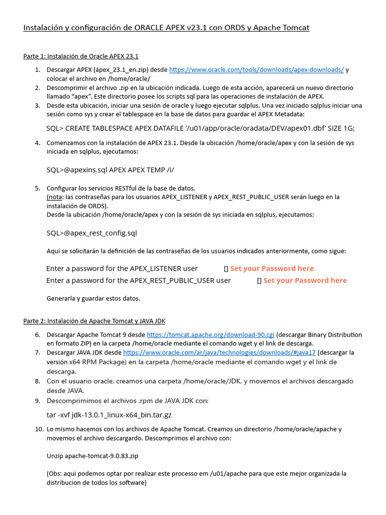 Instalación y Configuración de ORACLE APEX v23 | PDF | Archivo de computadora | Java (lenguaje ...