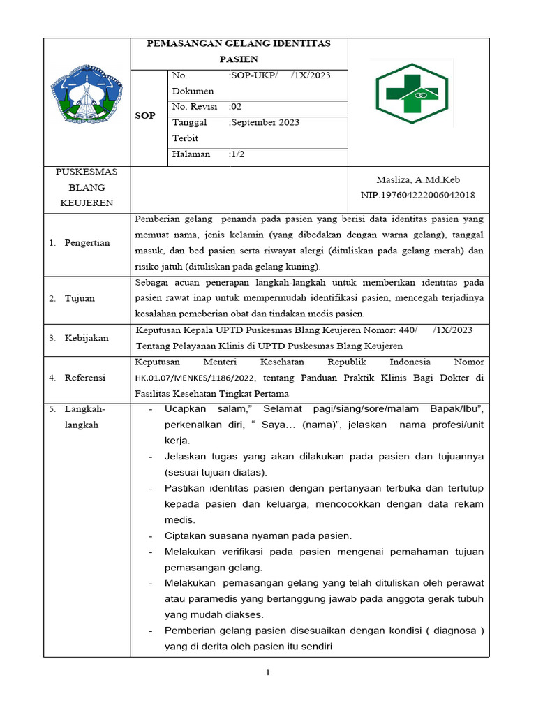 Sop Pemasangan Gelang Identitas Pasien | PDF | Sains & Matematika