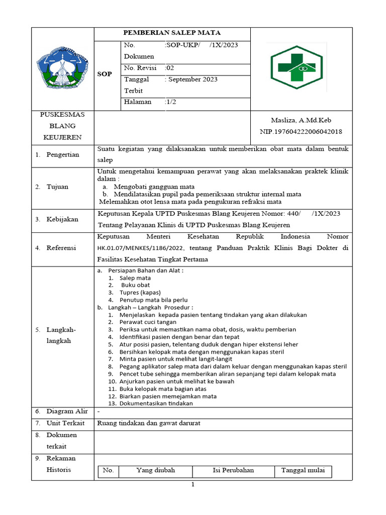 Sop Pemberian Salap Mata | PDF