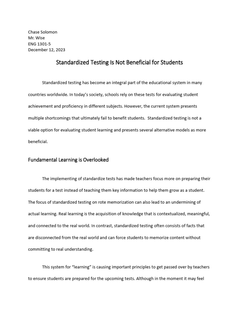 Standardized Tests Fail Students | PDF | Educational Assessment ...