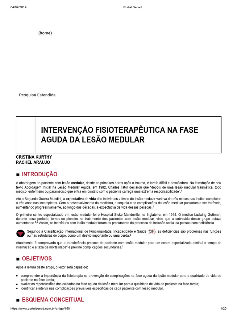 Lesão Medular Fase Aguda | Download grátis PDF | Micção | Fisioterapia