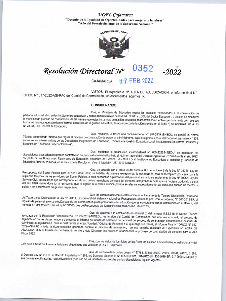 R.D. #0352-2022 Carranza Manosalva Esliter | PDF