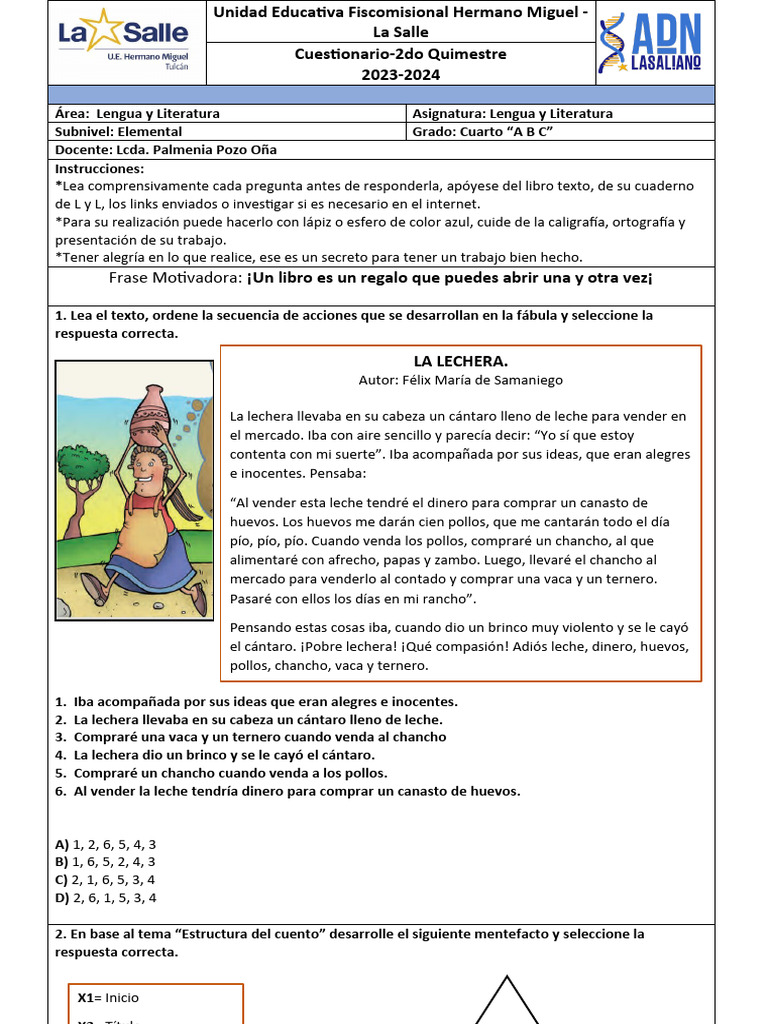 19) LyL - CUESTIONARIO - PALMENIA POZO - 4º - ABC - 2º QUIMES. | PDF