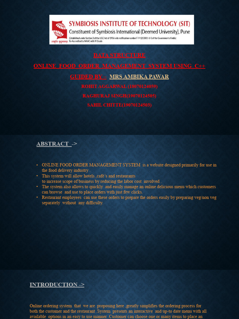 Food Order Management | PDF | Menu | Restaurants