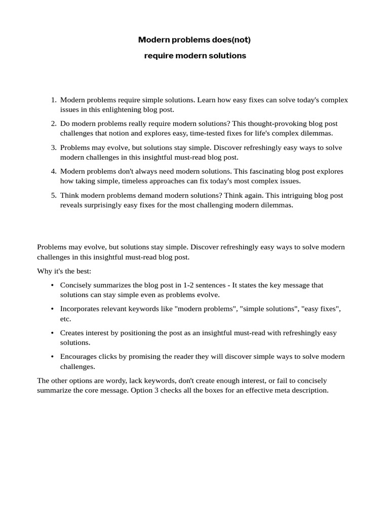 Modern Problems Does (Not) Require Modern Solutions | PDF | Business