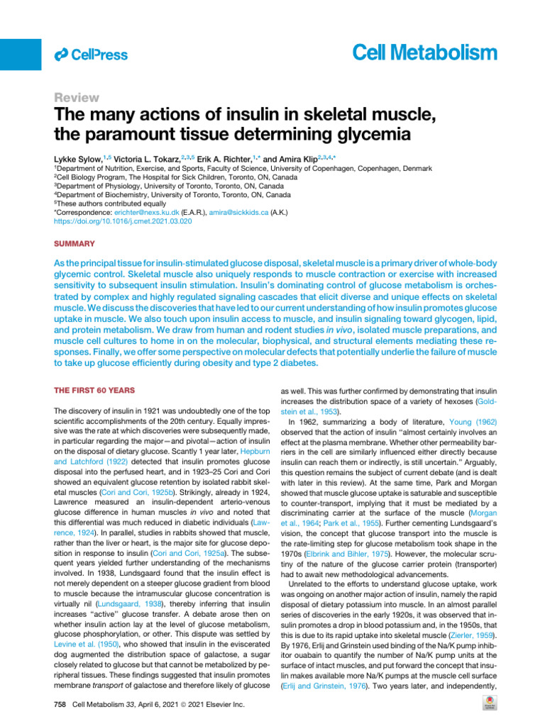 Artigo 2 The Many Actions of Insulin in Skeletal Muscle | PDF | Insulin ...