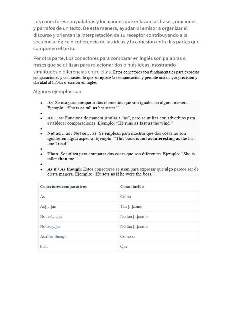 Guía de Conectores Comparativos en Inglés | PDF | Linguistics | Grammar