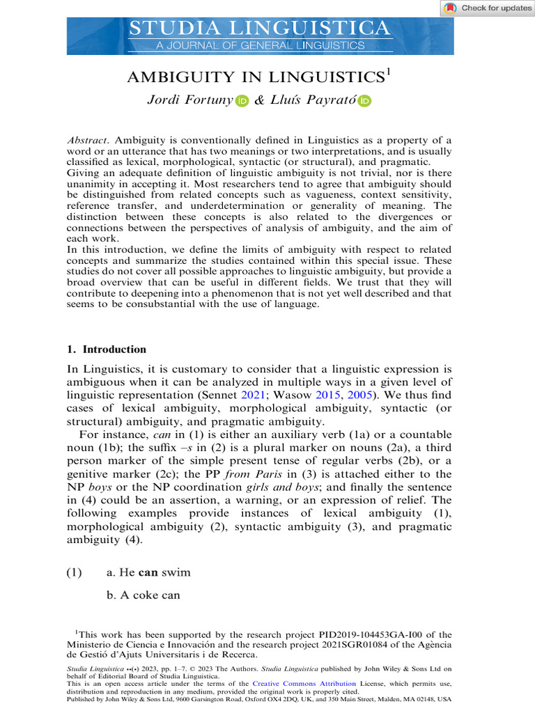 Ambiguity in Linguistics | PDF | Ambiguity | Linguistics