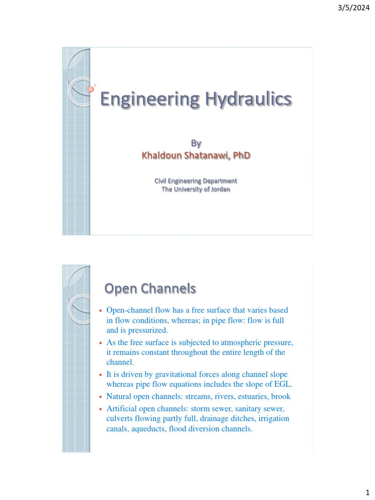 05 Hydraulics - Open Channel - Ch6 Part 1 | PDF | Fluid Dynamics ...