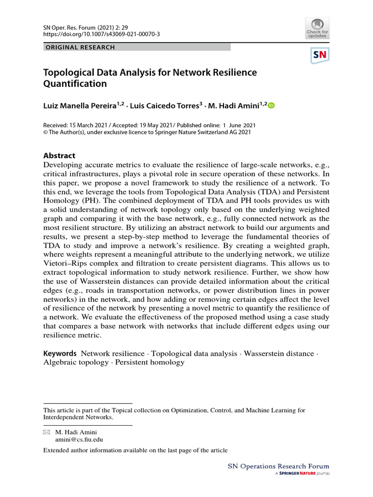 Topological Data Analysis For Network Resilience Pdf Geometry Topology 