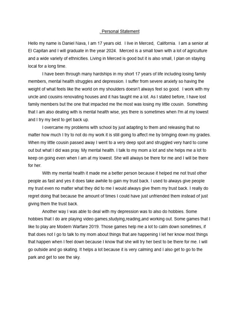Daniel Nava - Personal Statement 1 | PDF