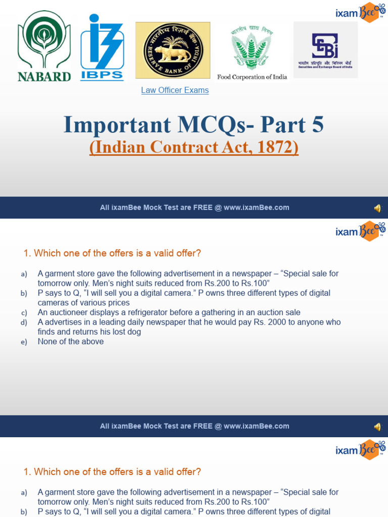 Indian Contract Act Imp MCQs | PDF | Guarantee | Indemnity