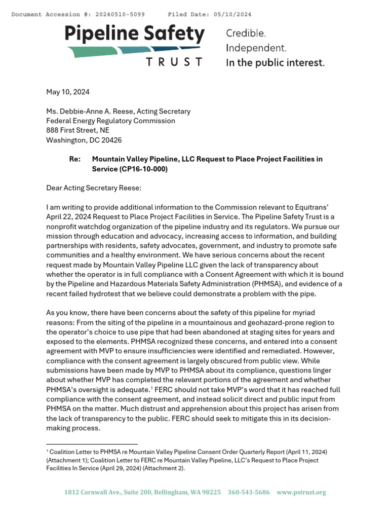 PST-Letter To FERC Re MVP Request To Place Project Facilities in ...