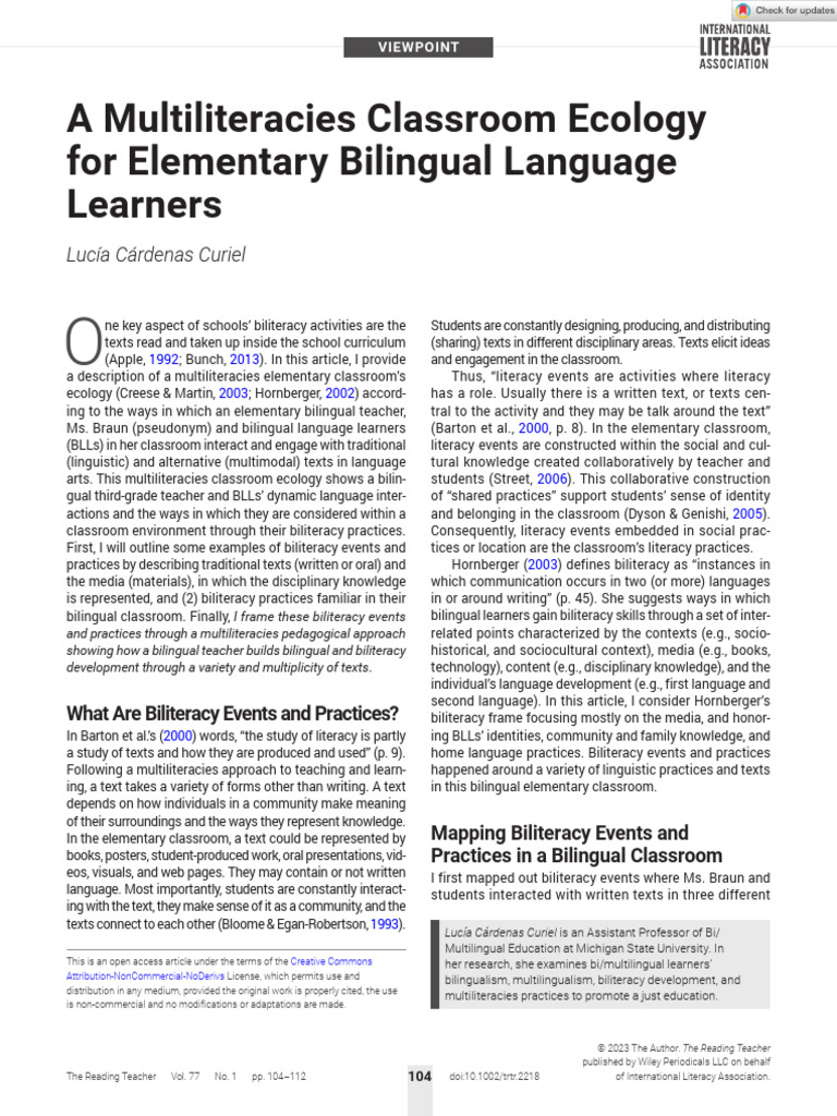 Multiliteracies in Bilingual Classrooms | PDF | Literacy | Cognition