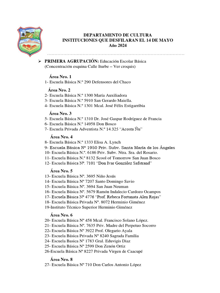 ORDEN DE ESCUELAS Y COLEGIOS 2024 | PDF | Paraguay